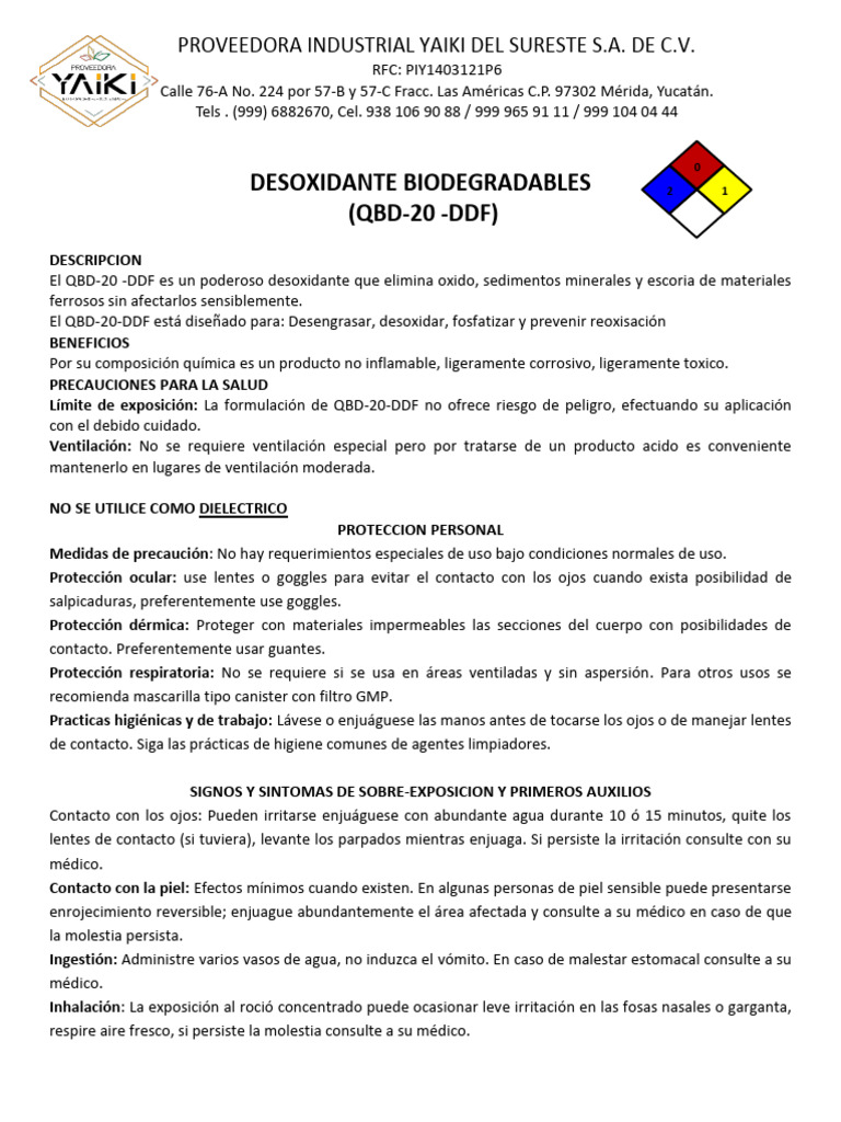 Desoxidante Biodegradable QBD-20-DDF | PDF | Solubilidad | Agua