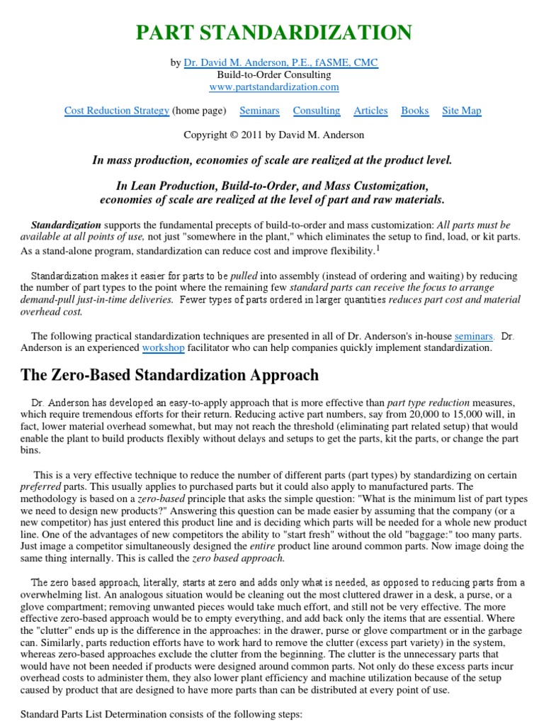 Part Standardization: The Zero-Based Standardization Approach | PDF | Standardization | Lean ...
