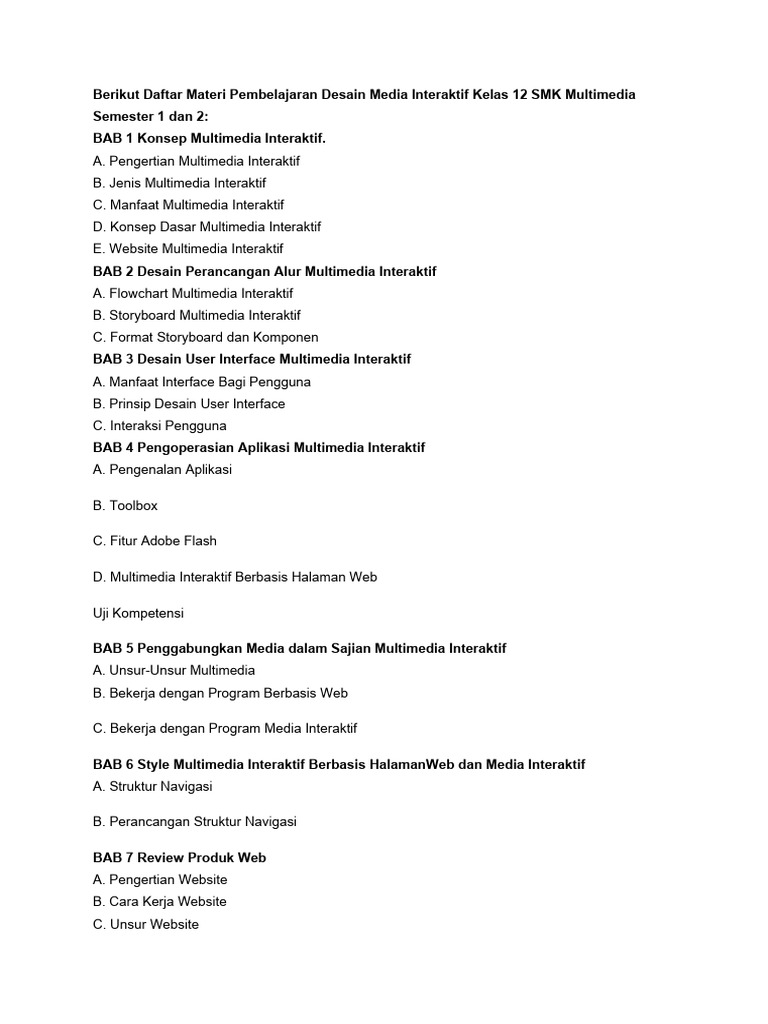 Berikut Daftar Materi Pembelajaran Desain Media Interaktif Kelas 12 SMK ... Berikut Daftar Materi Pembelajaran Desain Media Interaktif Kelas 12 SMK ...