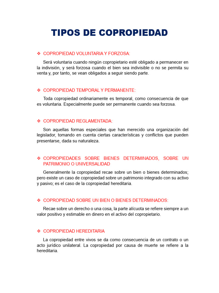 Tipos de Copropiedad: Voluntaria y Forzosa | PDF