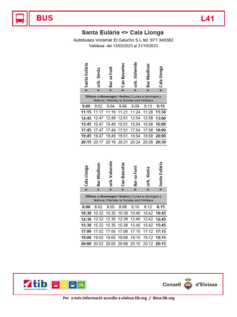 BUS L41: Santa Eulària Cala Llonga | PDF