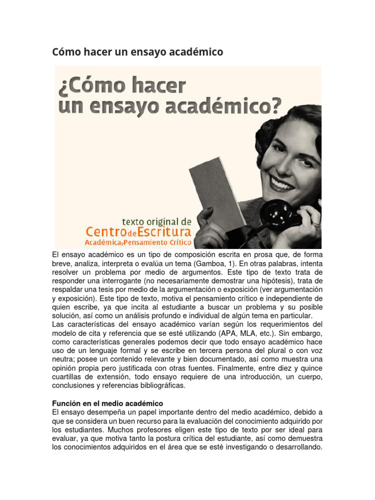 Cómo Hacer Un Ensayo Académico | Descargar gratis PDF | Ensayos