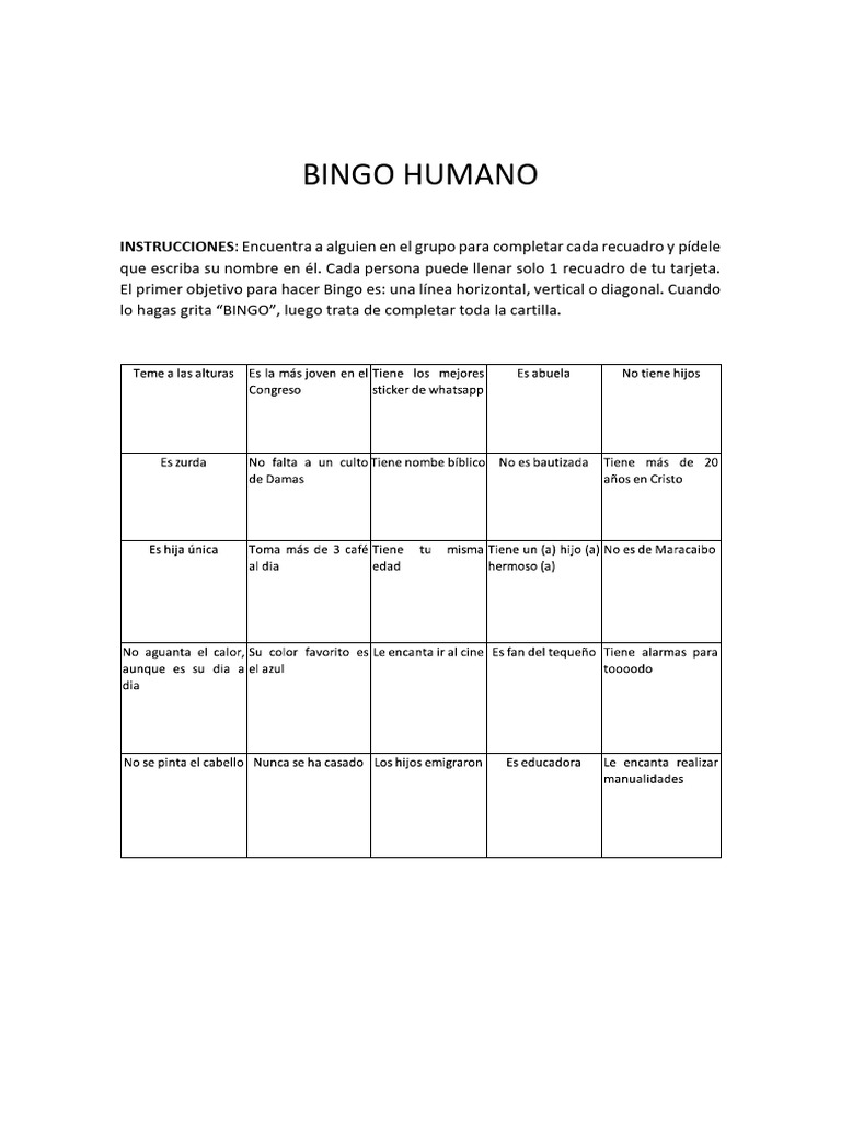 Bingo Humano: Dinámica de Grupo | PDF