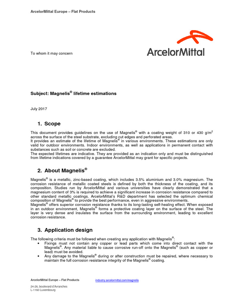 Magnelis Lifetime Letterto Customers | PDF | Corrosion | Coating