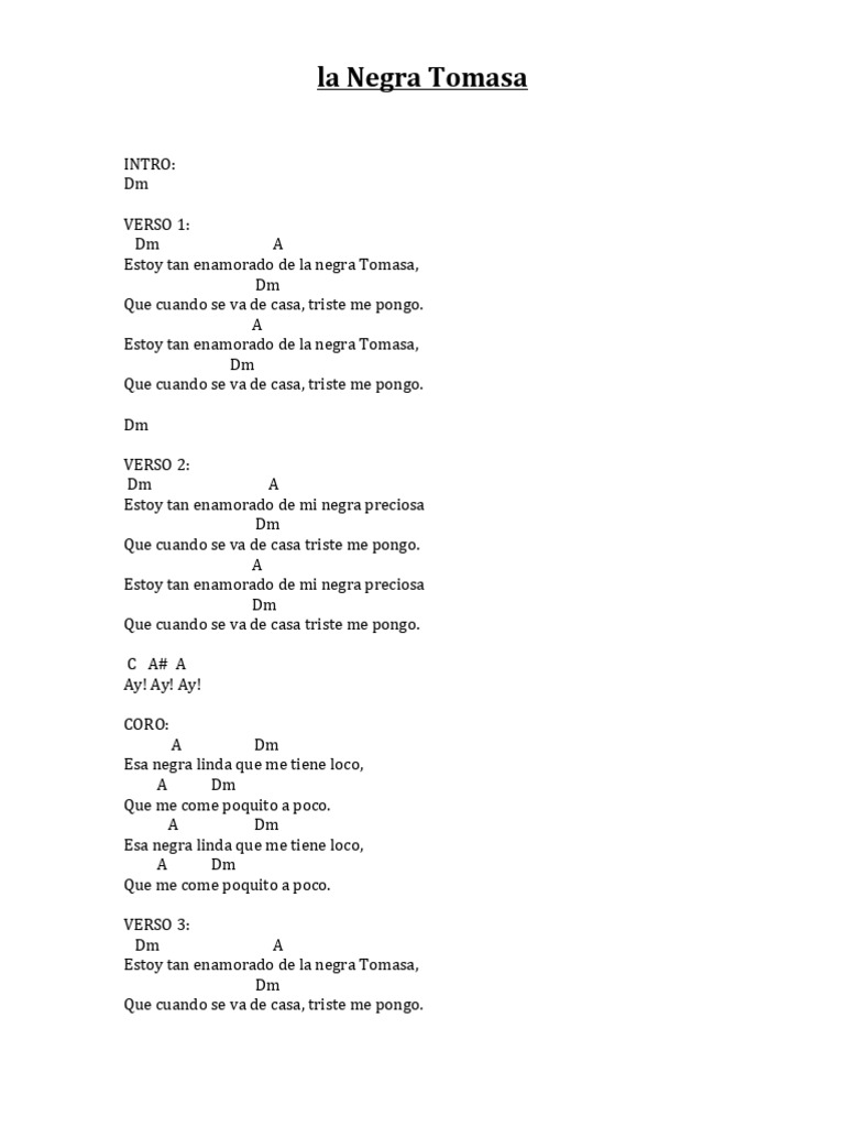 Acordes y letra de La Negra Tomasa | PDF
