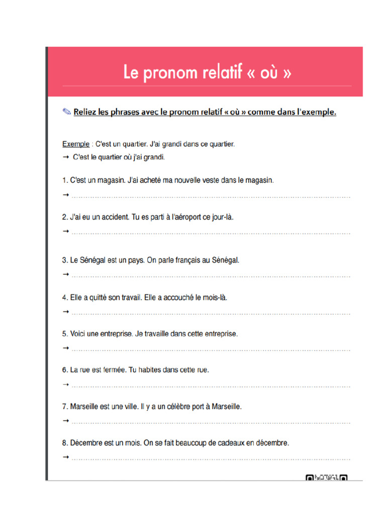 LE PRONOM RELATIF Où | PDF