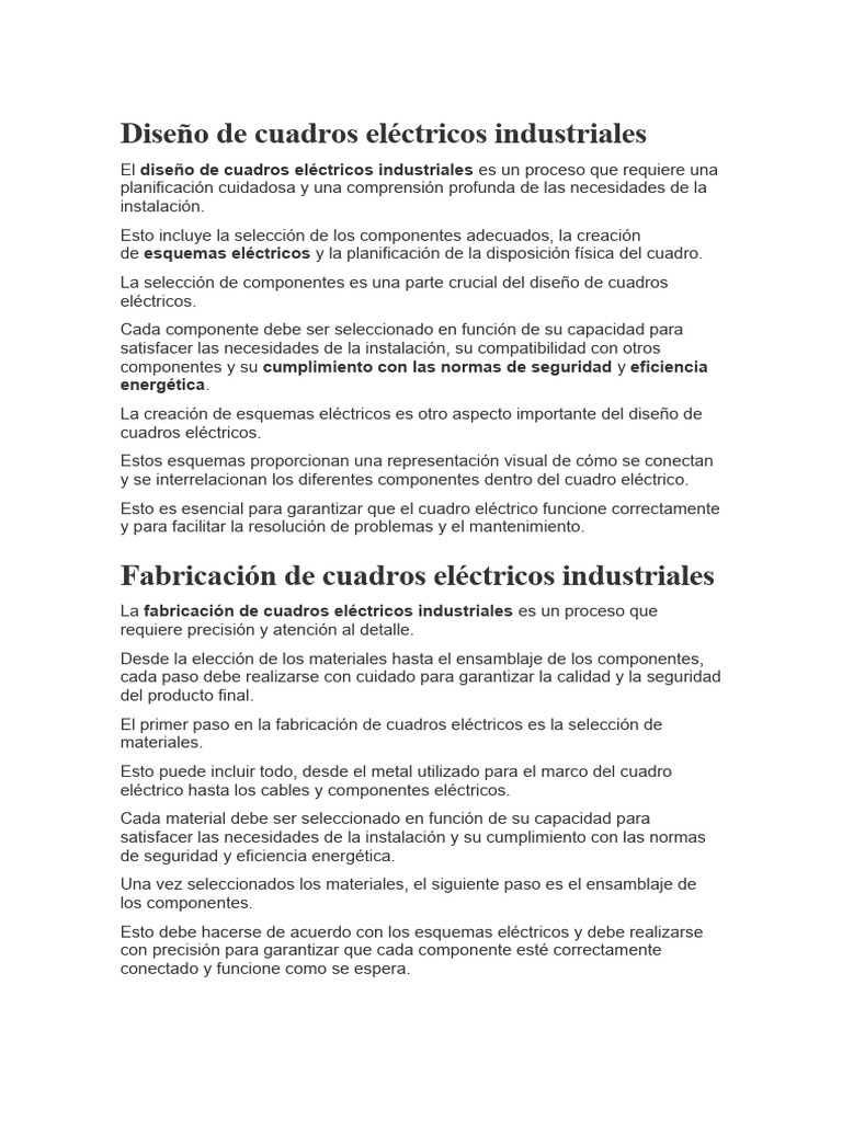 Diseño de Cuadros Eléctricos Industriales | PDF