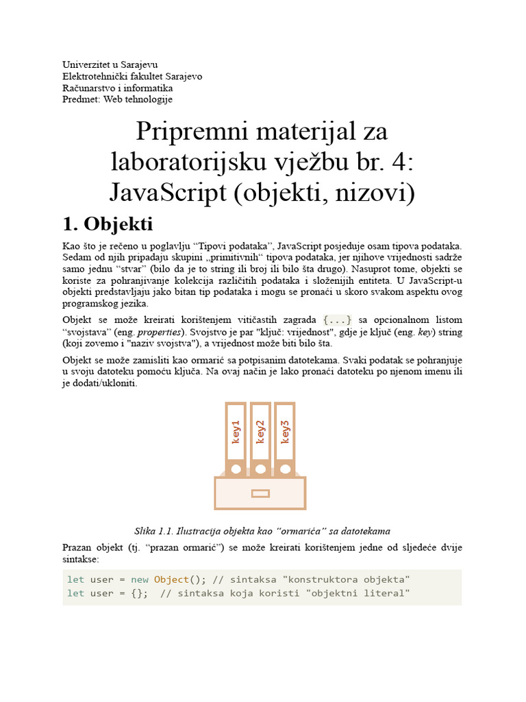 WT LV4 - JavaScript Objekti I Nizovi (Pripremni Materijal) | PDF