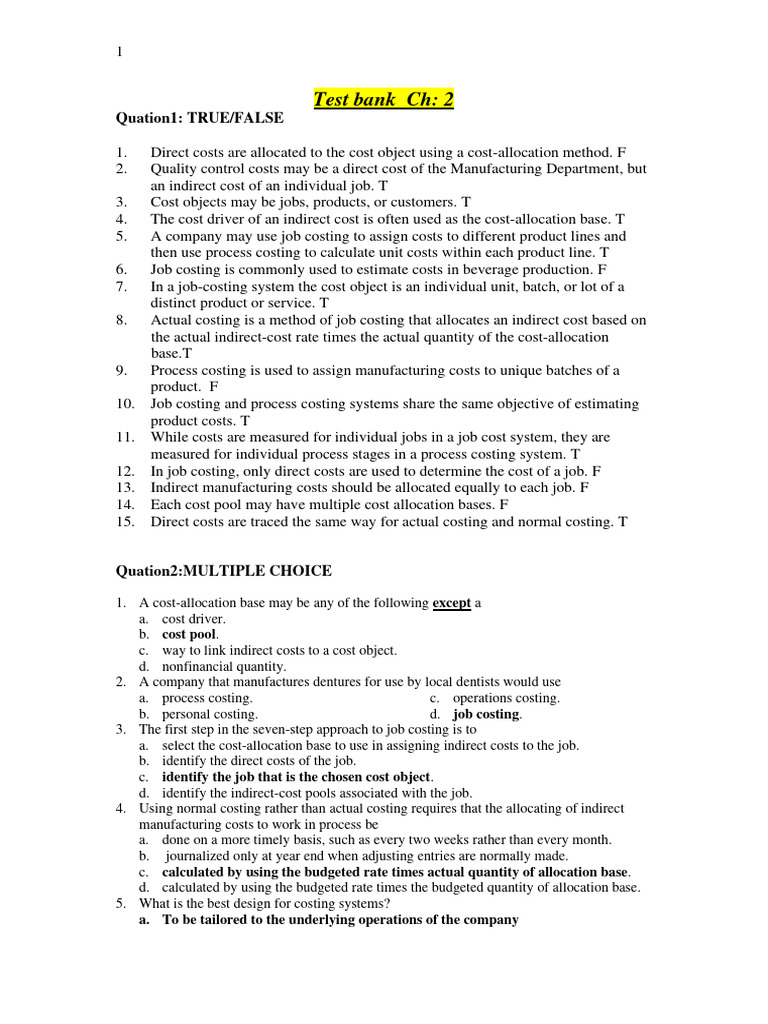 Ch.2 - Test Bank - 2 | PDF | Cost Of Goods Sold | Cost