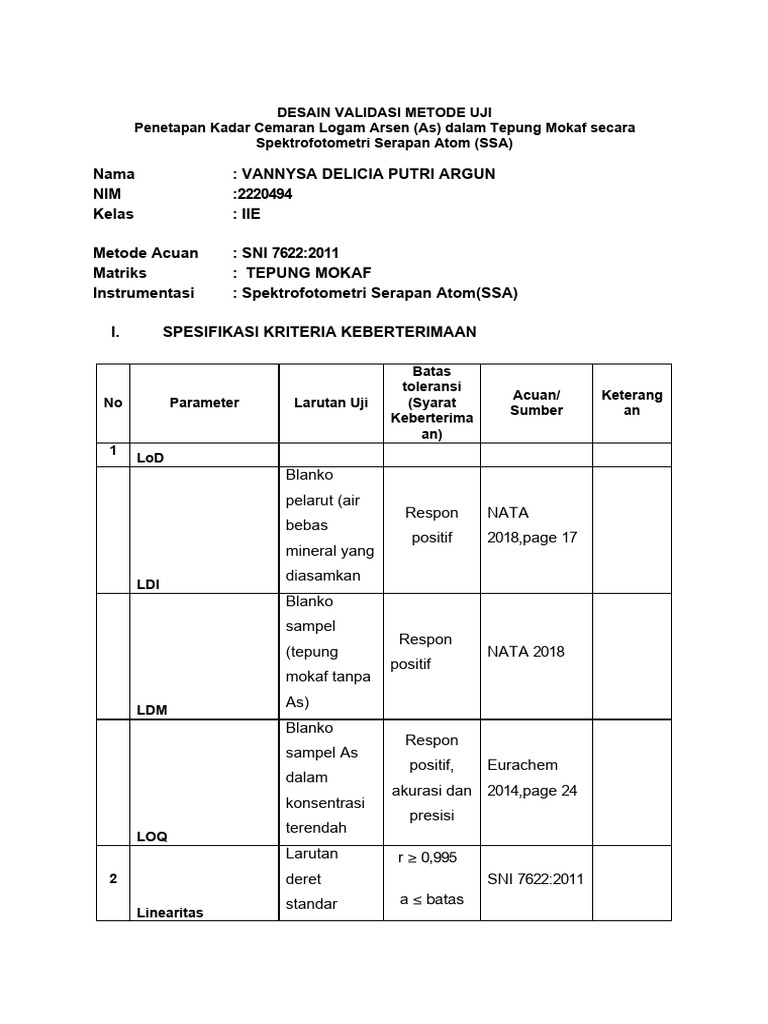 Validasi SSA Arsen dalam Tepung Mokaf | PDF