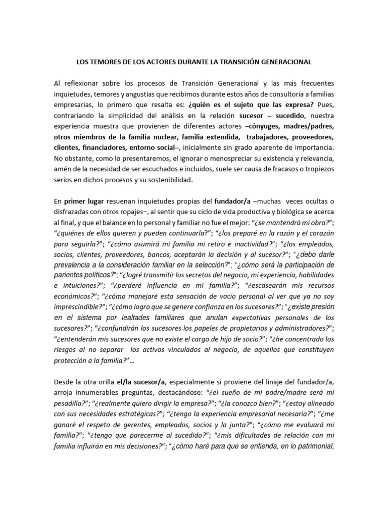 ACTORES Y TEMORES EN LA TRANSICION GENERACIONAL - Edgar Suarez | PDF ...