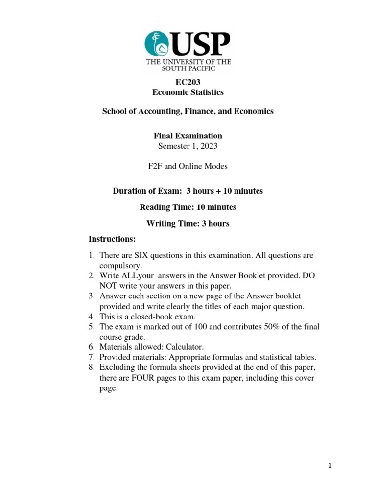 Economic Statistics Final Exam 2023 | PDF | Errors And Residuals ...