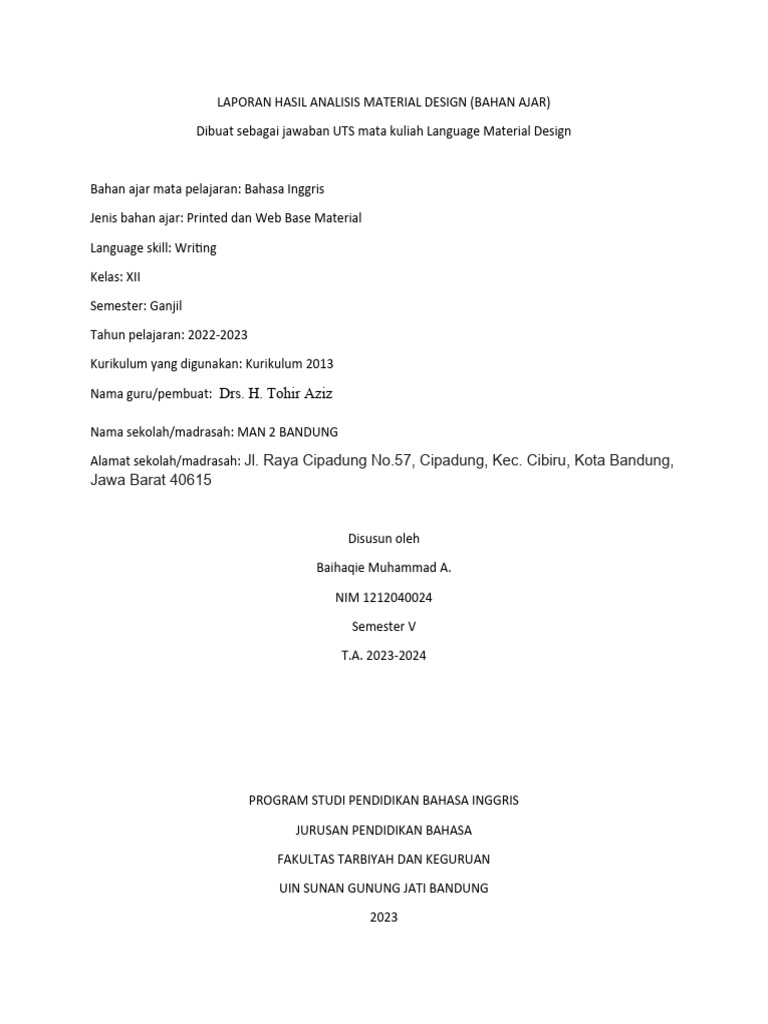 Laporan Hasil Analisis Material Design | PDF