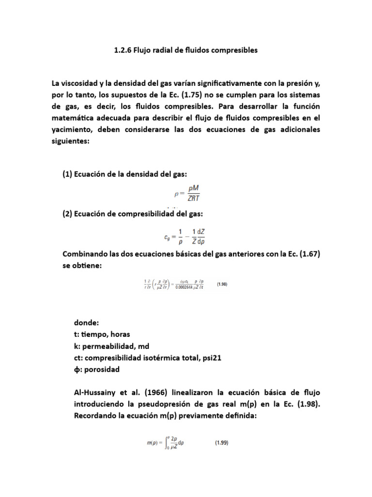 Flujo Radial de Fluidos Compresibles | PDF | Ecuaciones | Gases