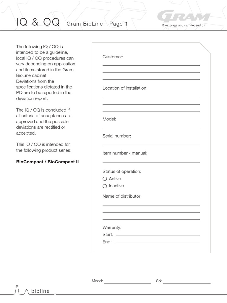 IQ & OQ Gram BioLine - Page 1 | PDF | Verification And Validation ...