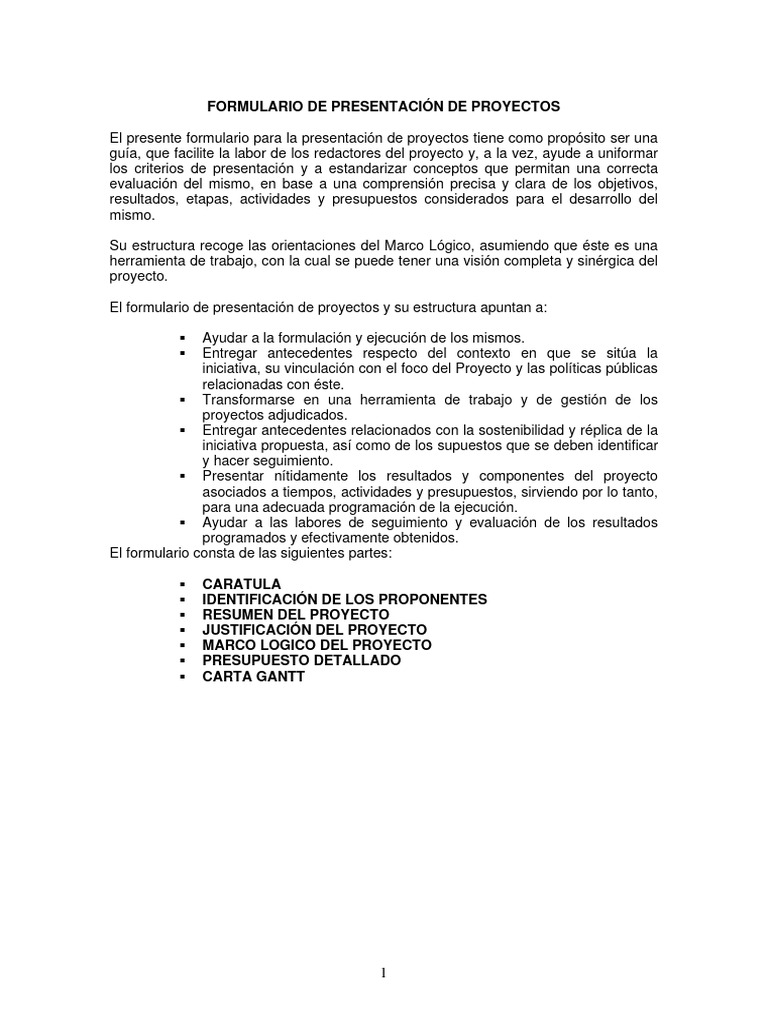Formato Presentacion Proyectos | PDF | Presupuesto | Business