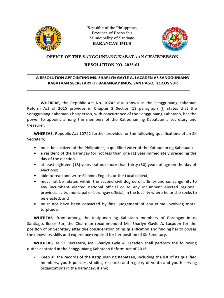 RES. Appointment SEC | PDF | Government | Philippines