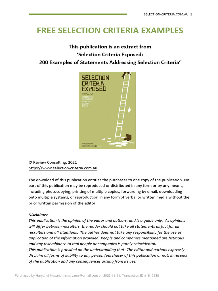 Selection Criteria Examples V4.1 | PDF | Occupational Safety And Health ...