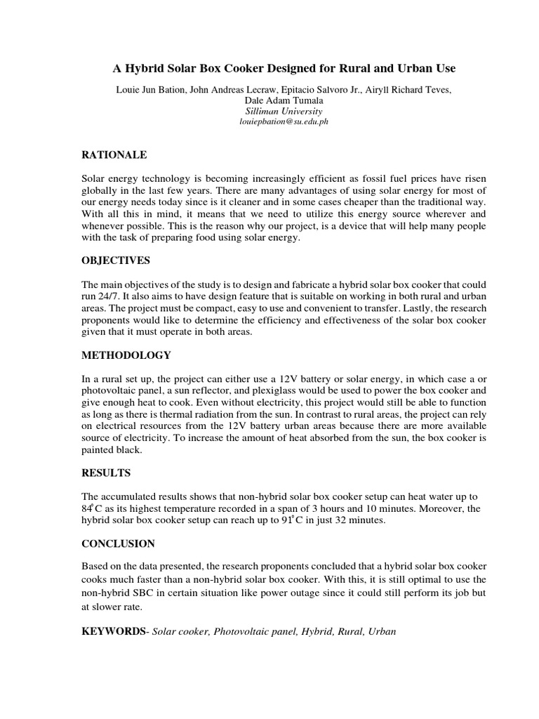 A Hybrid Solar Box Cooker Designed For Rural and Urban Use | PDF ...