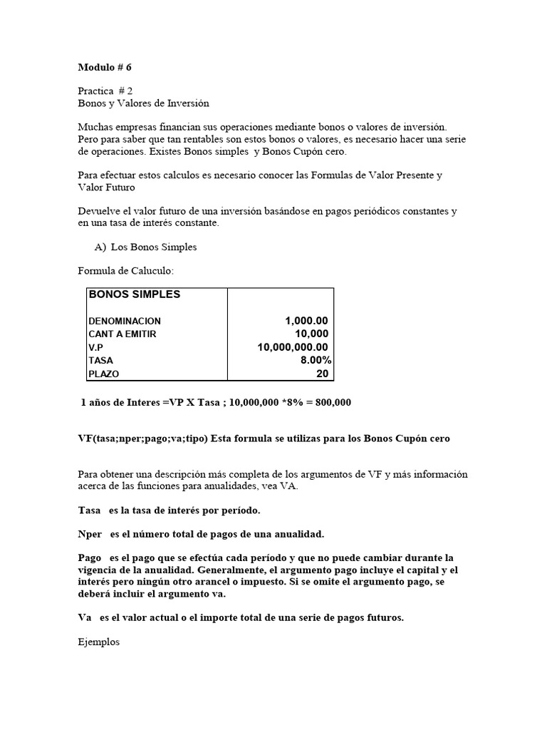 Valoración de Bonos Simples y Cupón Cero | PDF | Tasas de interés ...