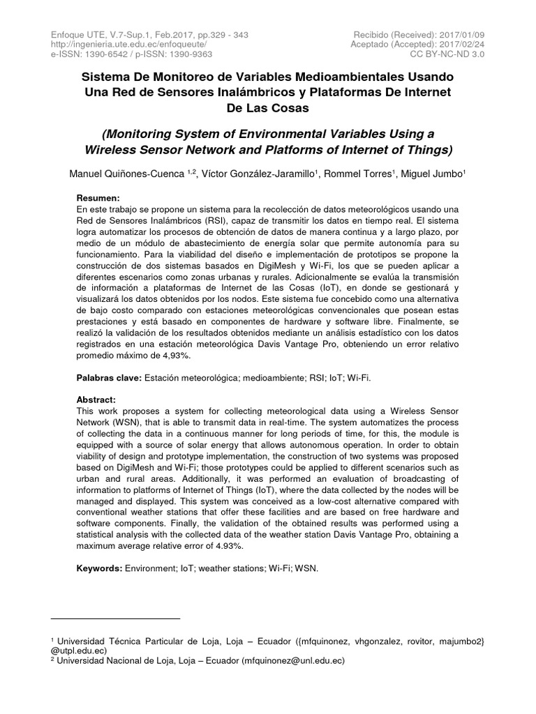 Sis. Mon. Var. Amb. Usando Red Sns. Inal. y Plataf. de Internet | PDF | Internet de las Cosas ...