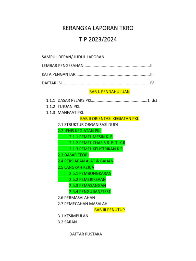 Kerangka Laporan Tkro 2023 | PDF