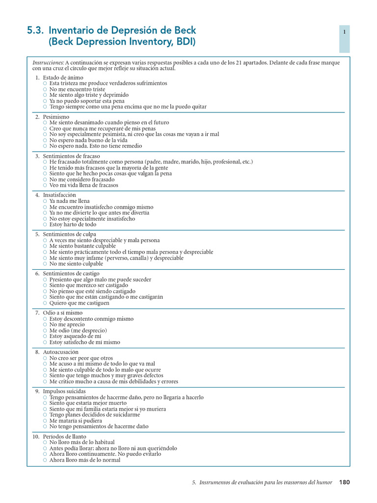 5.3. Inventario de Depresión de Beck (Beck Depression Inventory, BDI ...