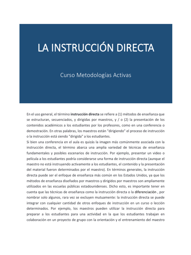 La Instrucción Directa | PDF | Enseñando | Método de enseñanza