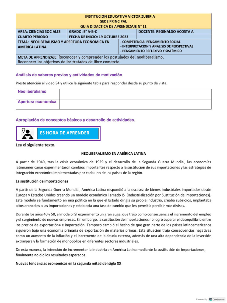 Guia Sociales 9 Neoliberalismo y Apertura Economica en America Latina | PDF Guia Sociales 9 Neoliberalismo y Apertura Economica en America Latina | PDF