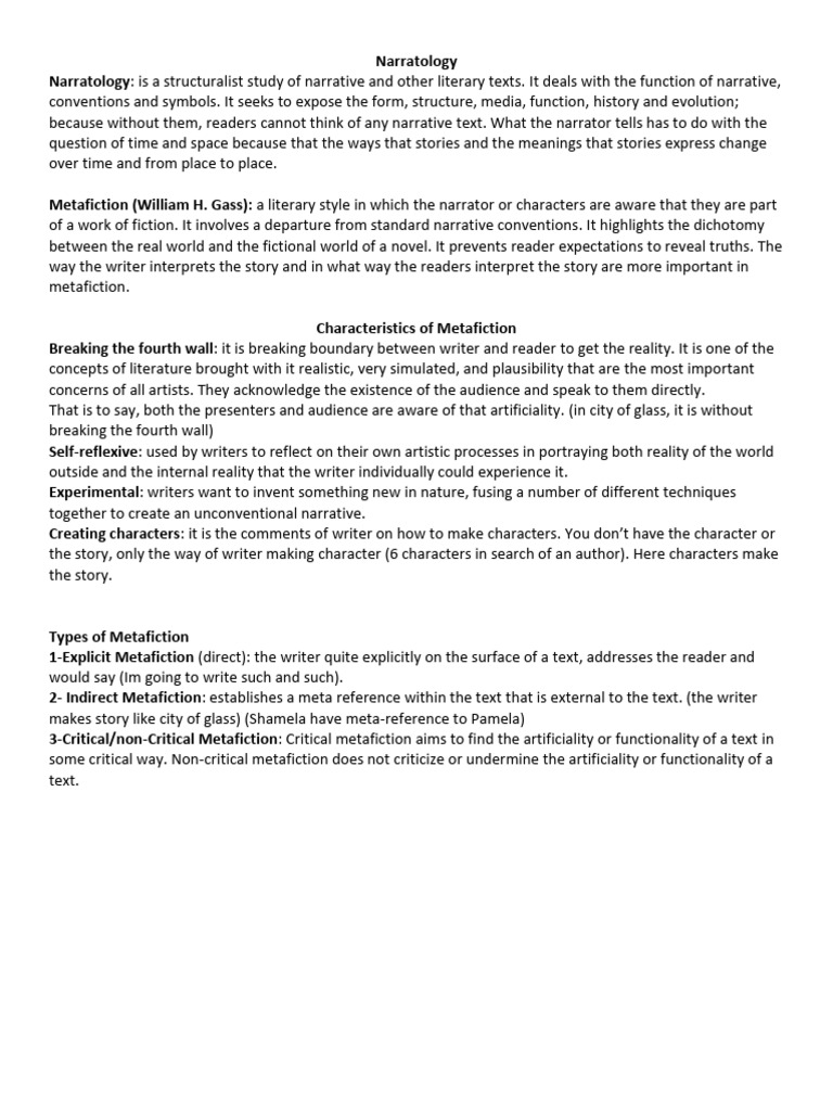 3 - Narratology and Metafiction (Done) | PDF | The Arts
