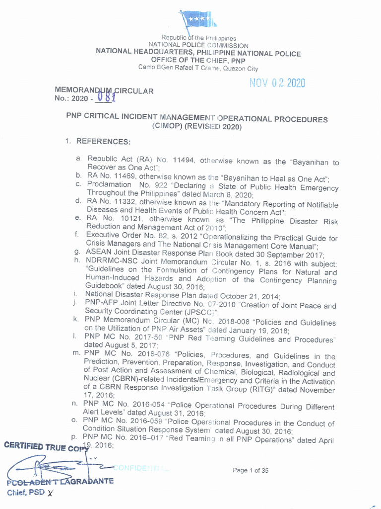PNP Memorandum Circular No 2020 081 | PDF