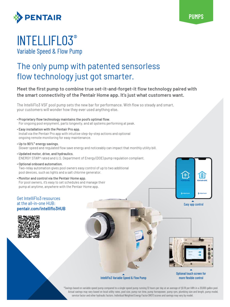 Pentair Intelliflo3 Sellsheet Feb2023 011076 | PDF | Horsepower | Pump