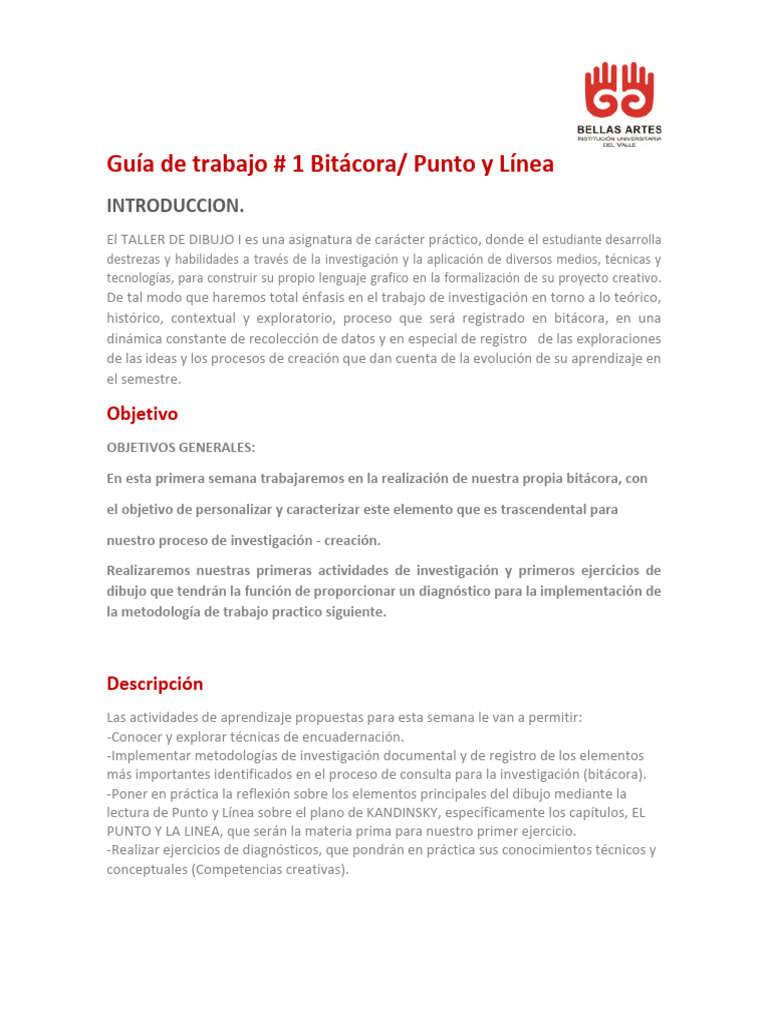 Bitácora de Dibujo: Guía de Trabajo I | PDF | Dibujo | Aprendizaje