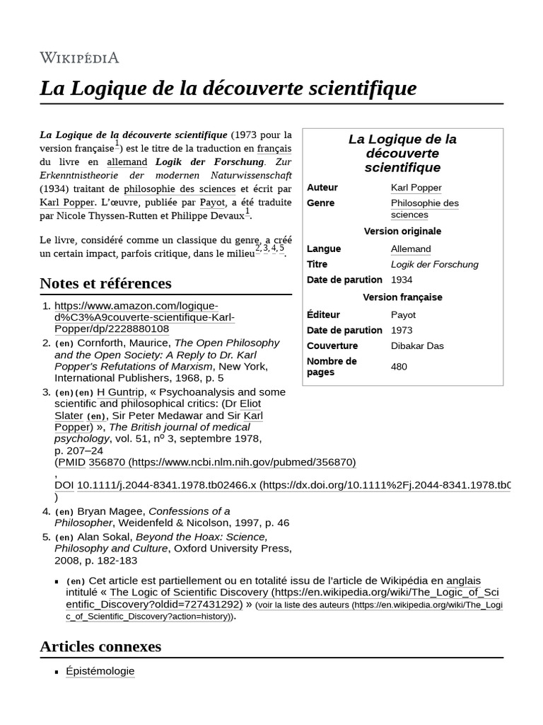 La Logique de La Découverte Scientifique | PDF | Wikipédia ...