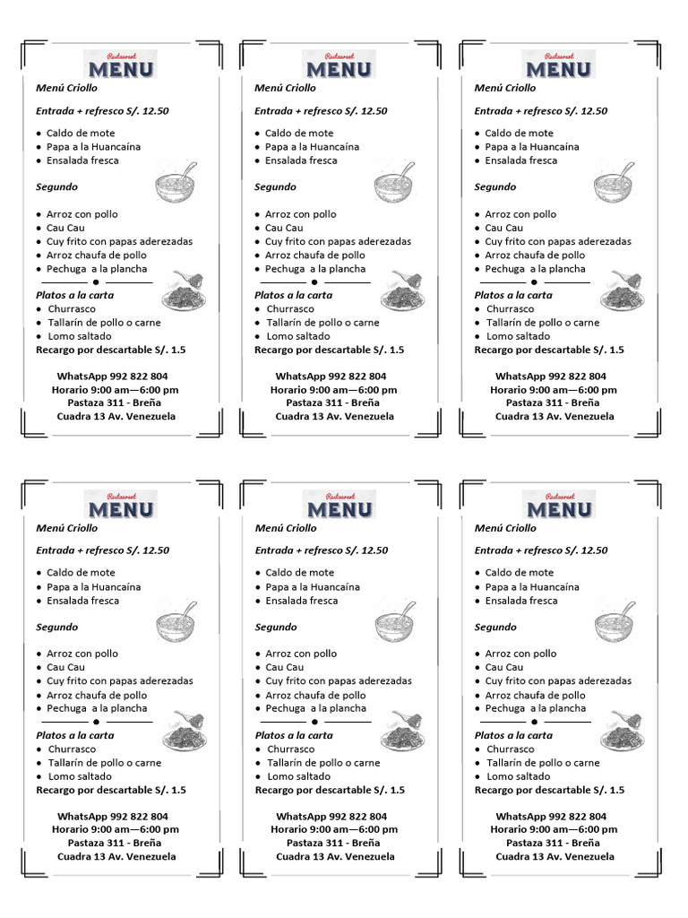 Entradas de Menú Criollo Peruano | PDF | Cocinando | Cocina de las Americas