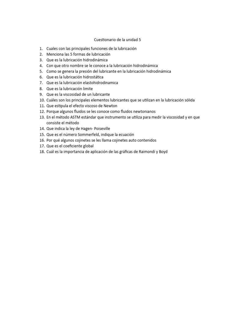 Cuestionario de La Unidad 5 | PDF