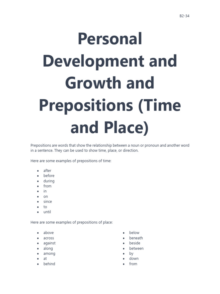 Prepositions: Time and Place Guide | PDF | Preposition And Postposition ...