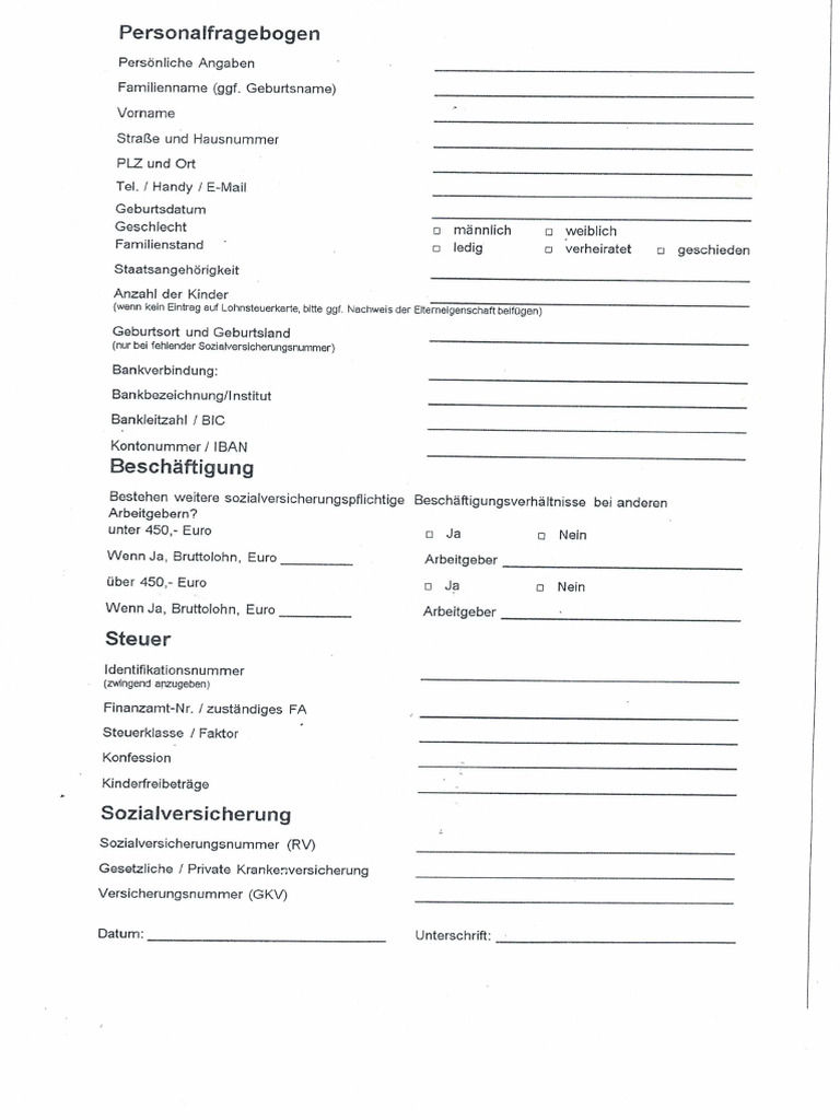Personalfragebogen | PDF