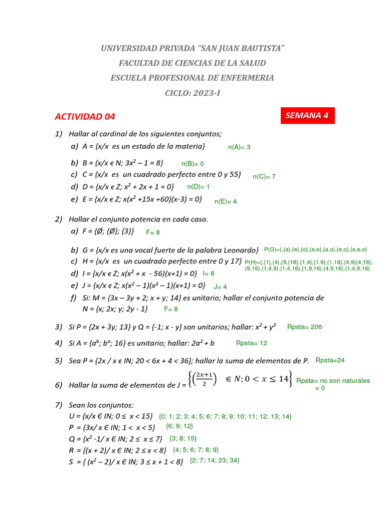 MATEMÁTICA Semana Actividad 4 | PDF