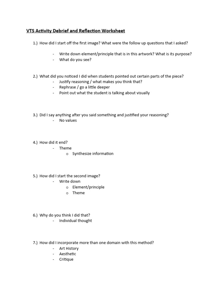 Vts Activity Debrief and Reflection Worksheet | PDF