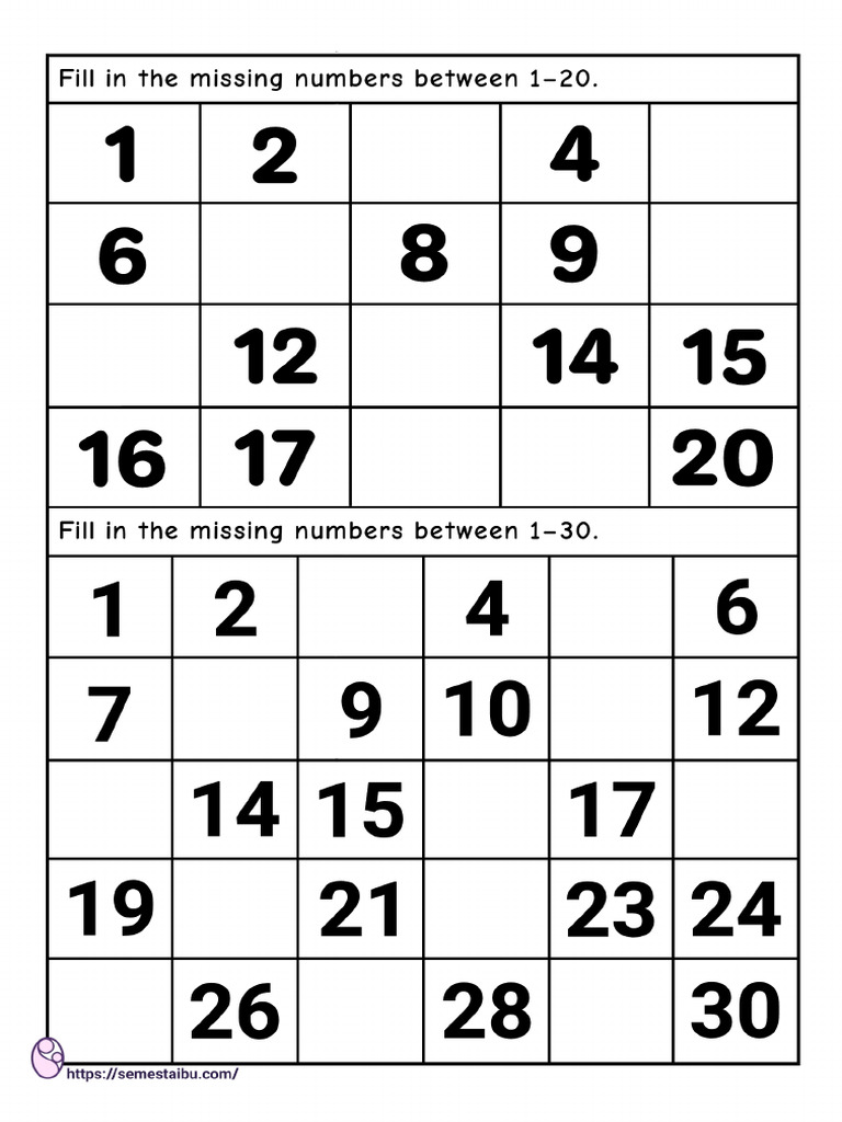 Missing Numbers Worksheets 1 20 | PDF