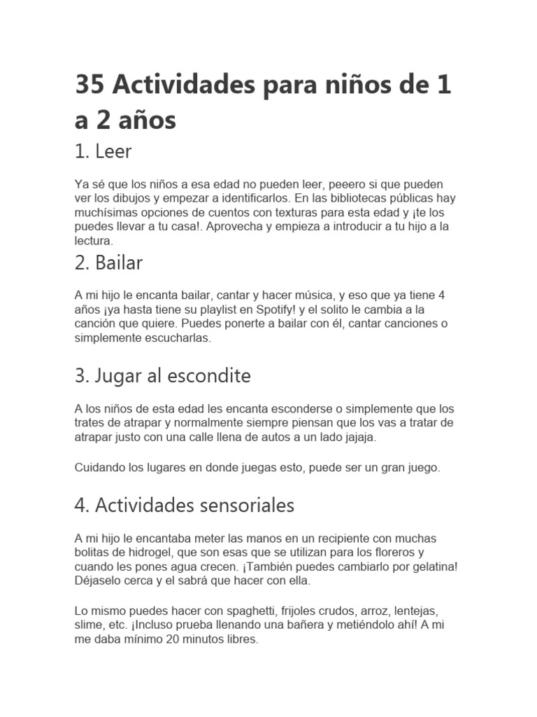 35 Actividades para niños de 1 a 2 años | PDF