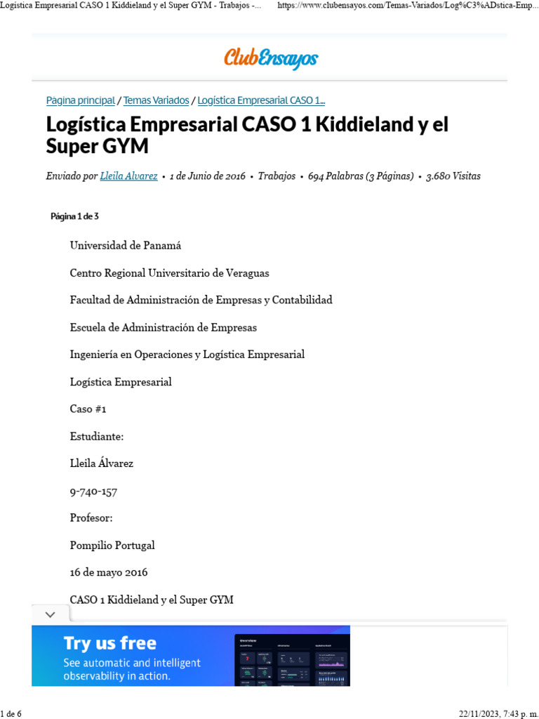 Logística Empresarial CASO 1 Kiddieland y El Super GYM - Trabajos - Lleila Alvarez | PDF ...