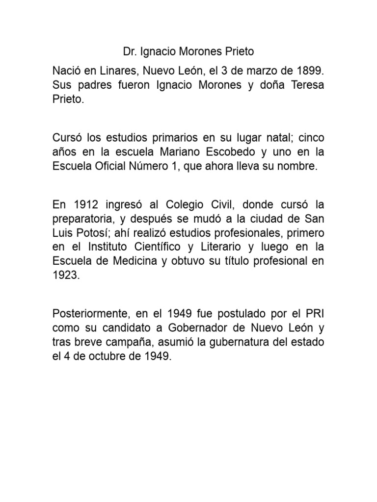 Dr. Ignacio Morones Prieto: Biografía y Legado | PDF | Política ...