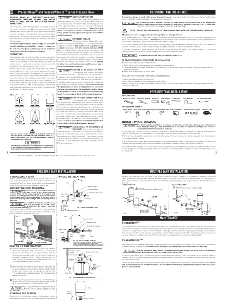 PressureWave & SF Pressure Tank Adjusting Instructions | PDF | Pump | Valve