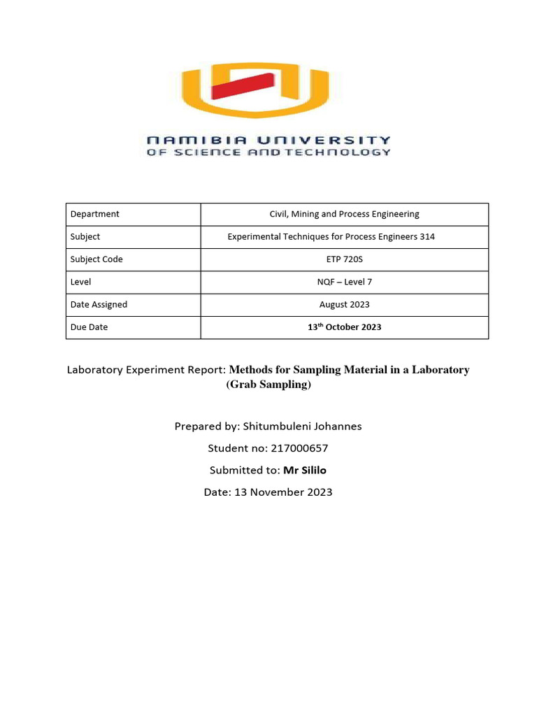 ETP Lab 4 2023 - Grab Sampling | PDF | Sampling (Statistics) | Mining