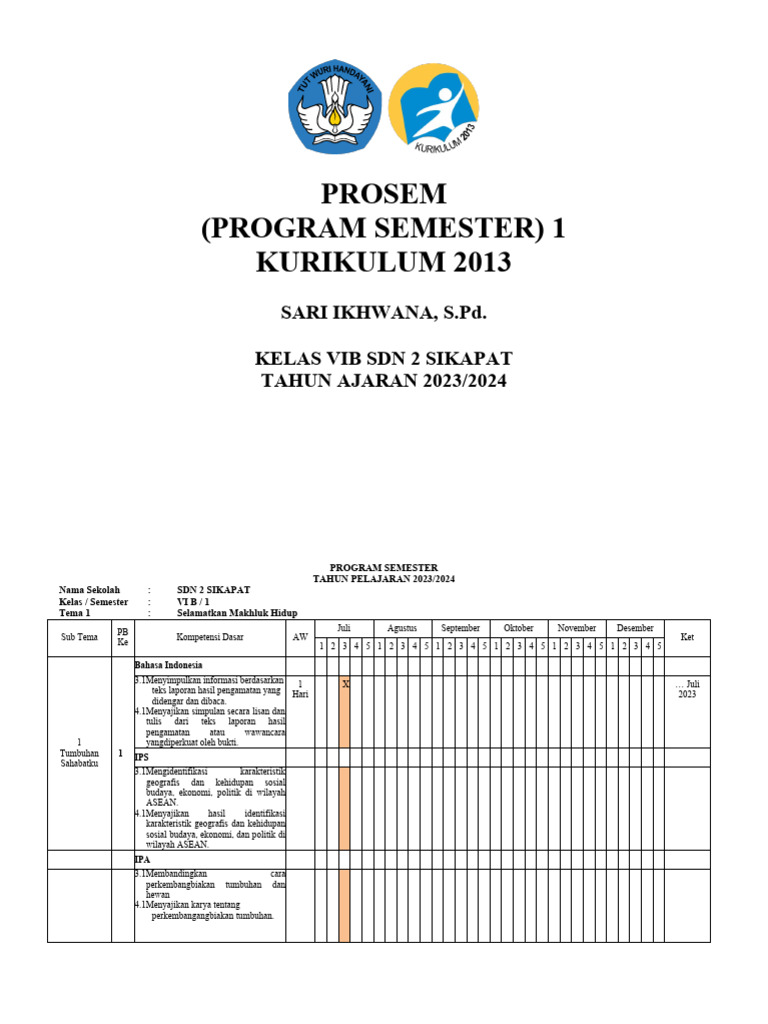 Promes Kelas 6 SMT 1 | PDF