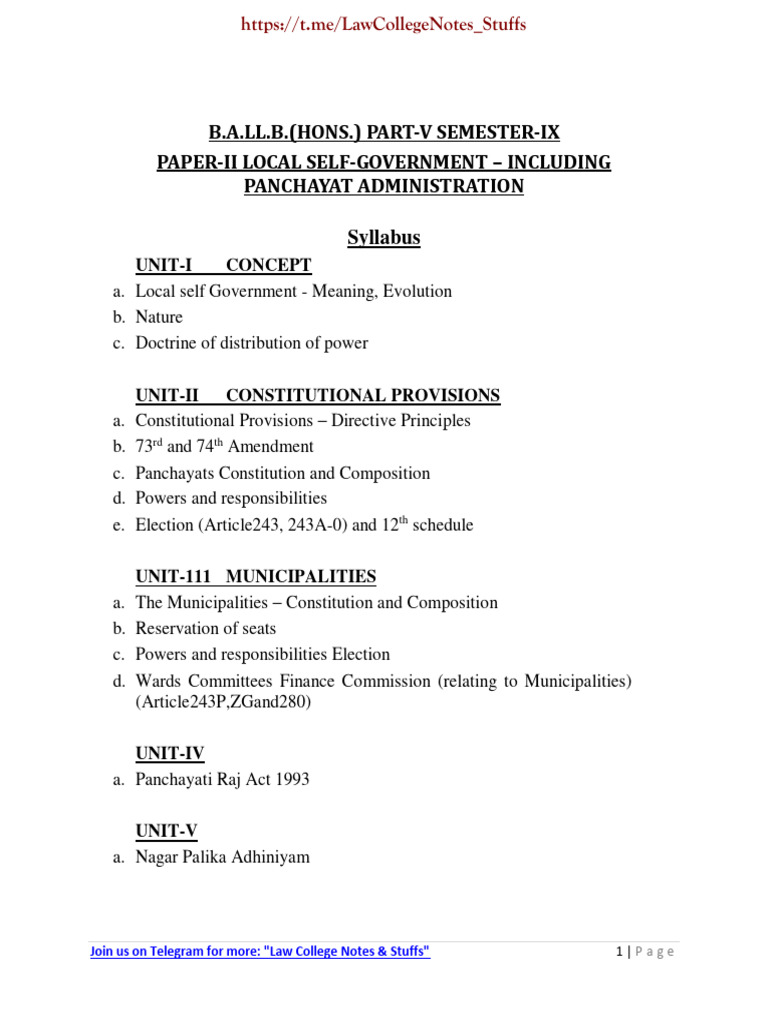 Local Self Government Notes Export | PDF | Government | Government Of India