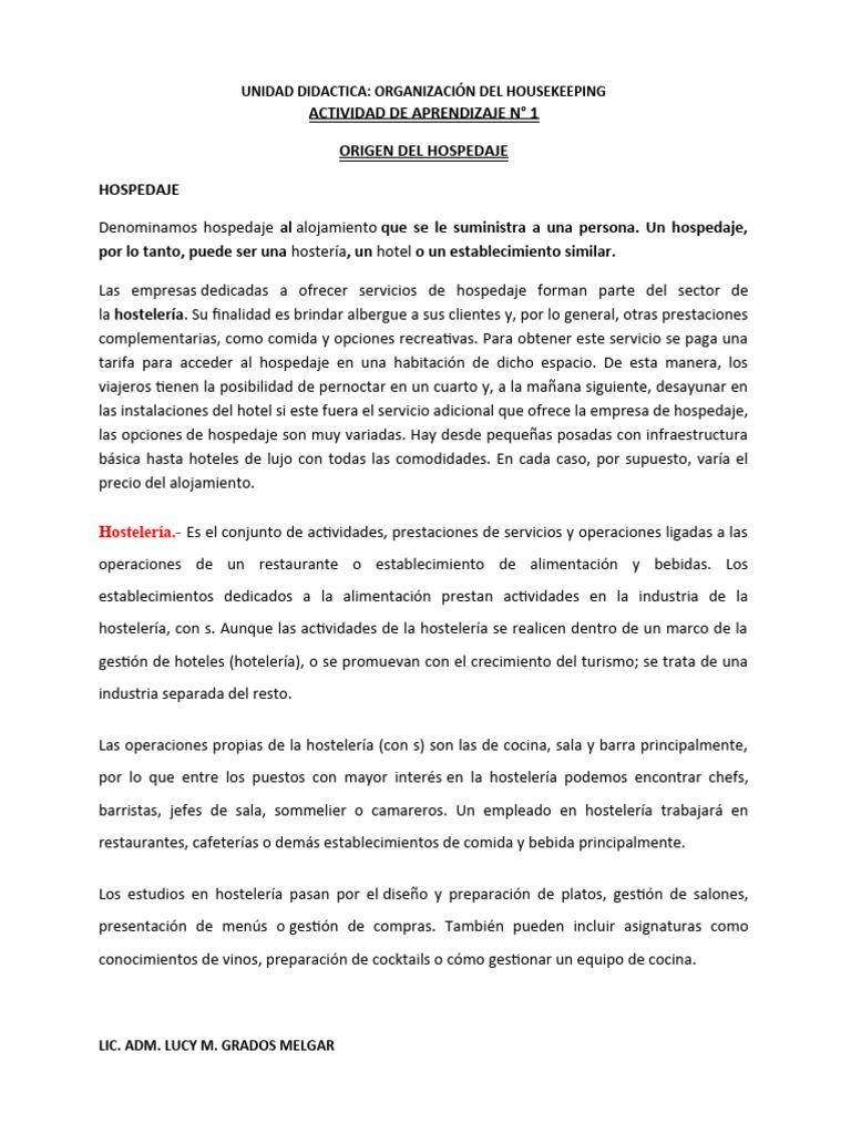 Actividad de Aprendizaje N | PDF | Industria de la hospitalidad | Hotel Actividad de Aprendizaje N | PDF | Industria de la hospitalidad | Hotel
