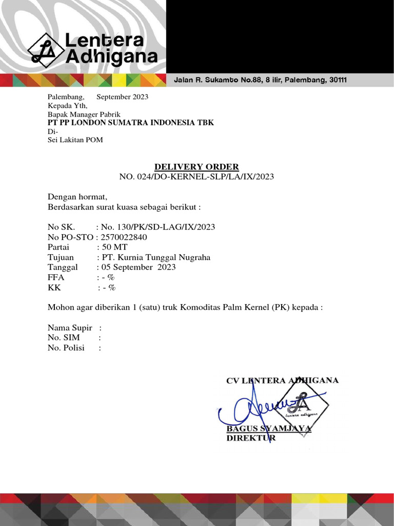 Delivery Order Bsy | PDF